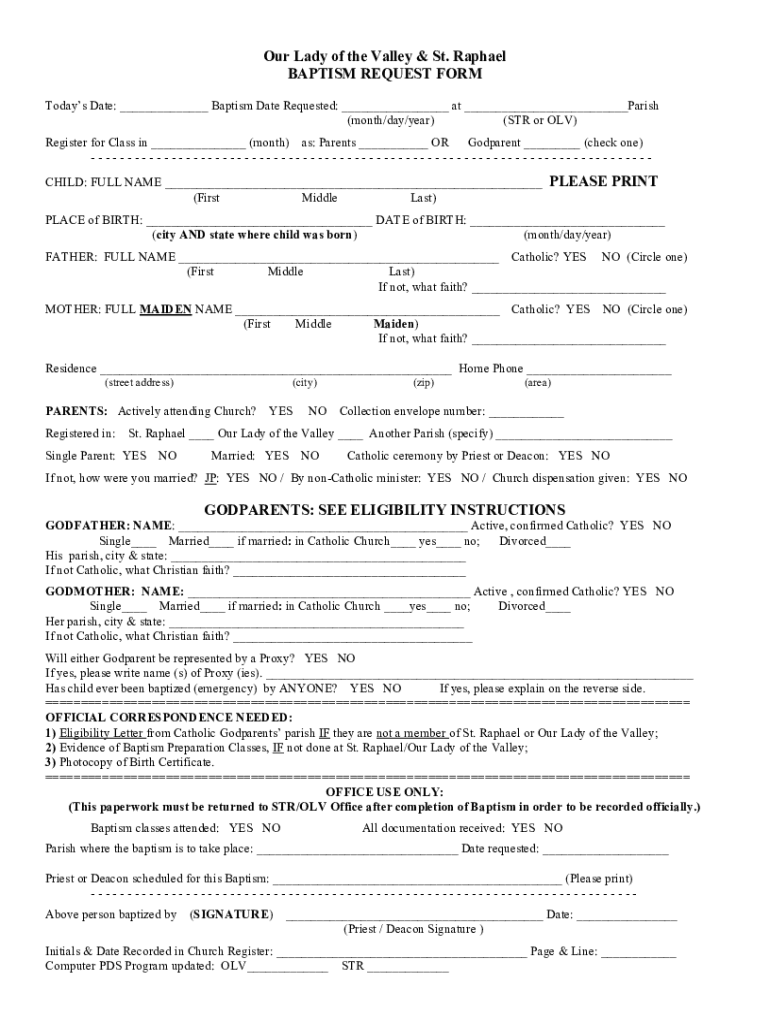Fillable Online Baptism Request Form revised 8 June 2021 Fax Email ...