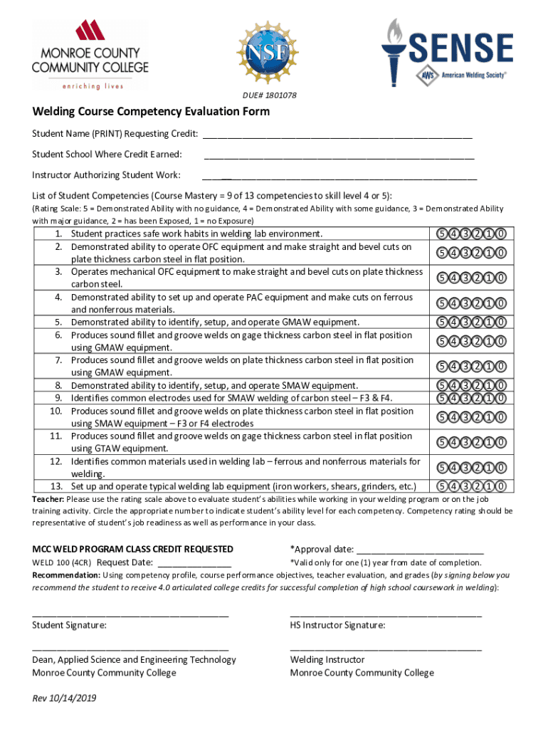 Fillable Online www.monroeccc.edusitesdefaultDUE# 1801078 Welding ...