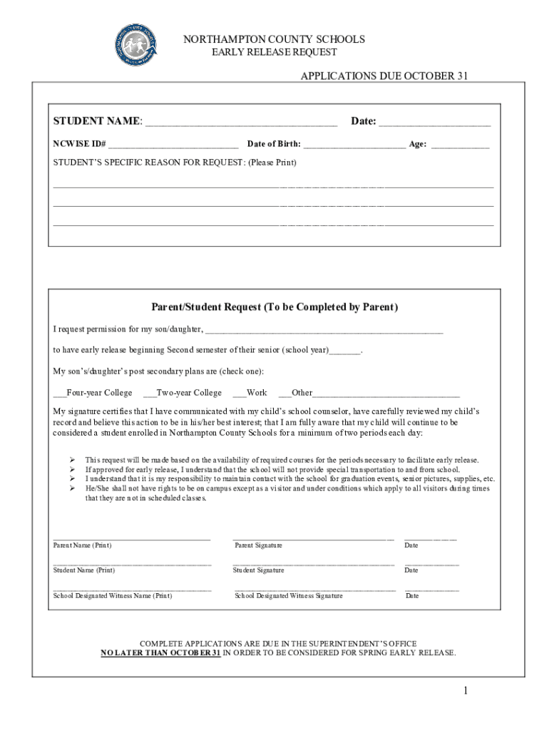 Fillable Online Early Release Request Form Fax Email Print - pdfFiller