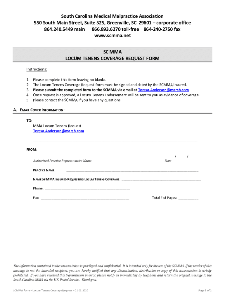 Fillable Online SCMMA Form - Locum Tenens Coverage Request - 01.01.2020 ...