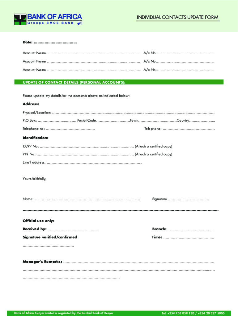 Fillable Online BOA Individual Contact Update Form Fax Email Print ...