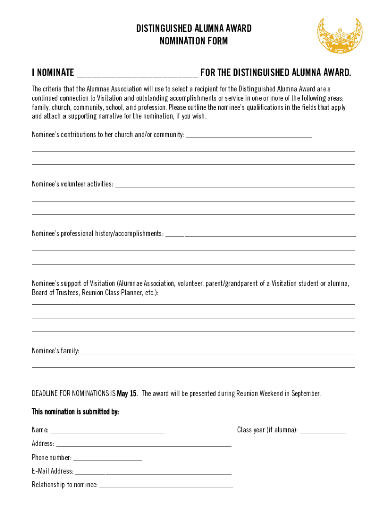 Fillable Online Distinguished Alumna Award Nomination Form St. John's ... Fax Email Print ...