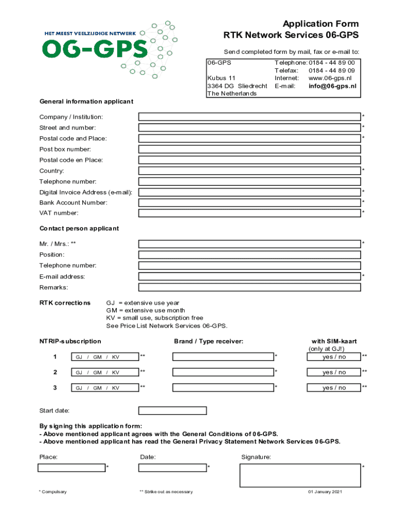 Fillable Online Application Form Test Subscription RTK Network Services ...