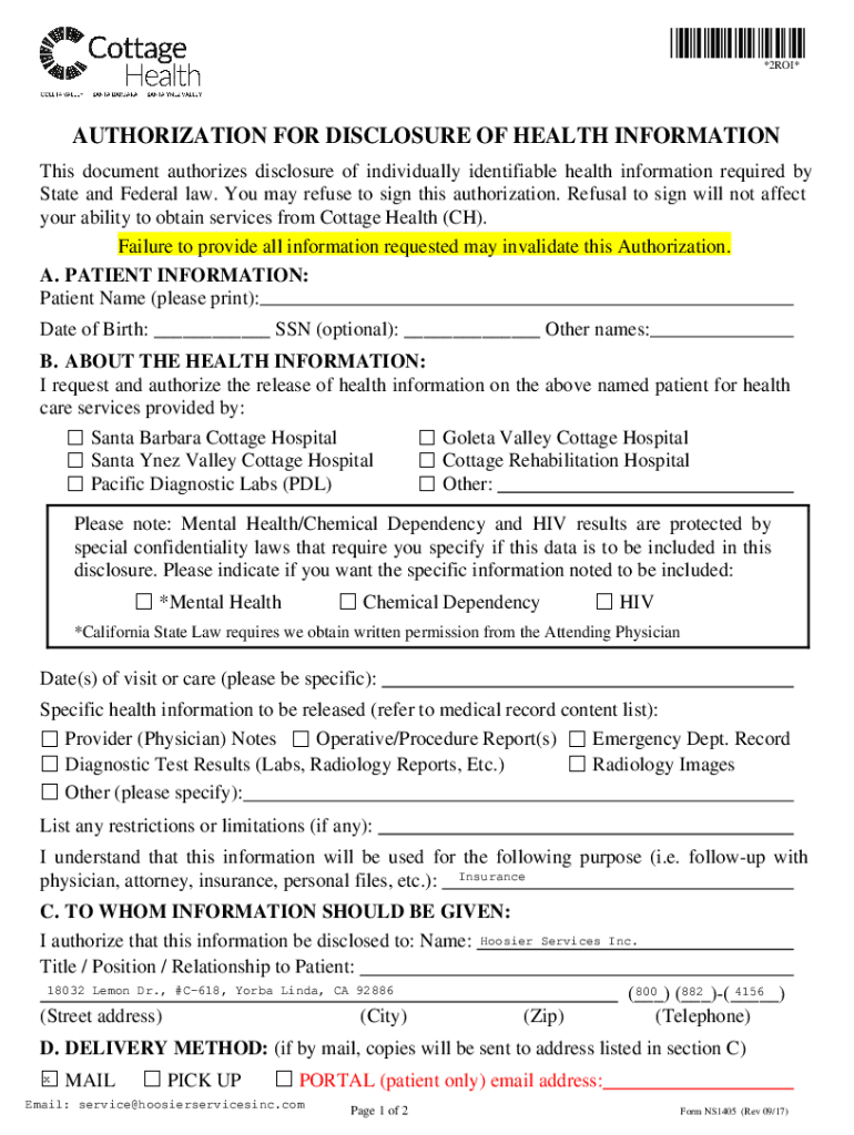 Fillable Online Fillable Online NS1405 ROI authorization Form. English ...