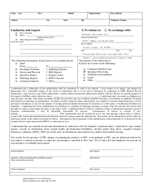 Fillable Online Mercy Hospital Medical Records Release Form Fax Email ...