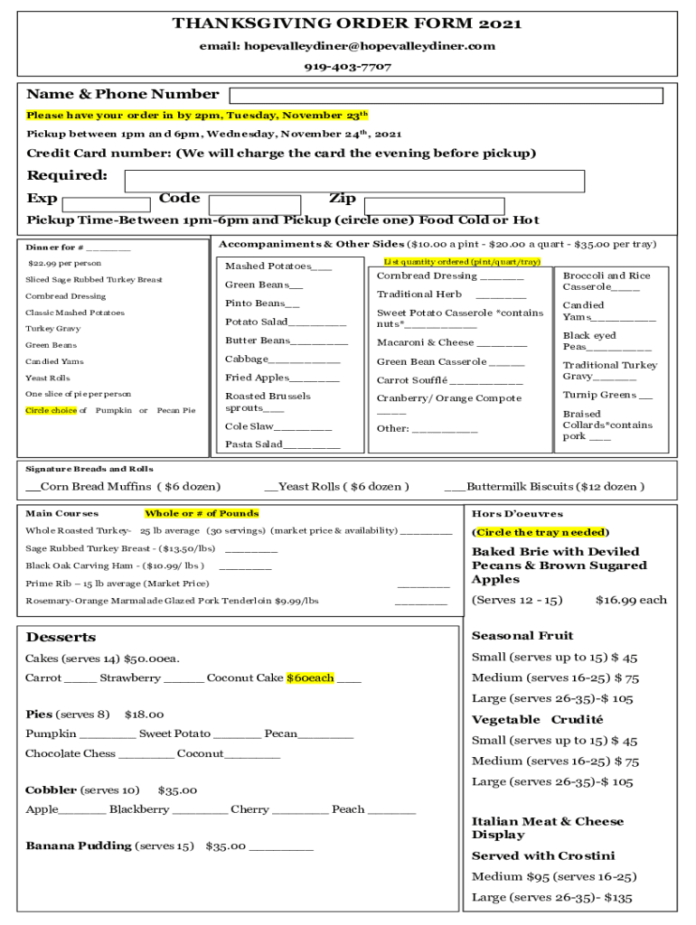 Fillable Online Fillable Online PDF Thanksgiving Order Form - NET Fax ...