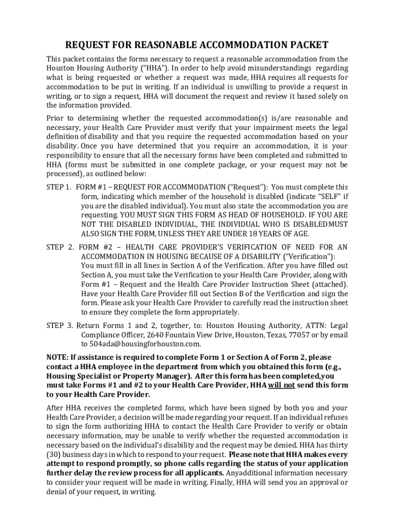 Fillable Online Employee Request for Reasonable Accommodations Packet ...