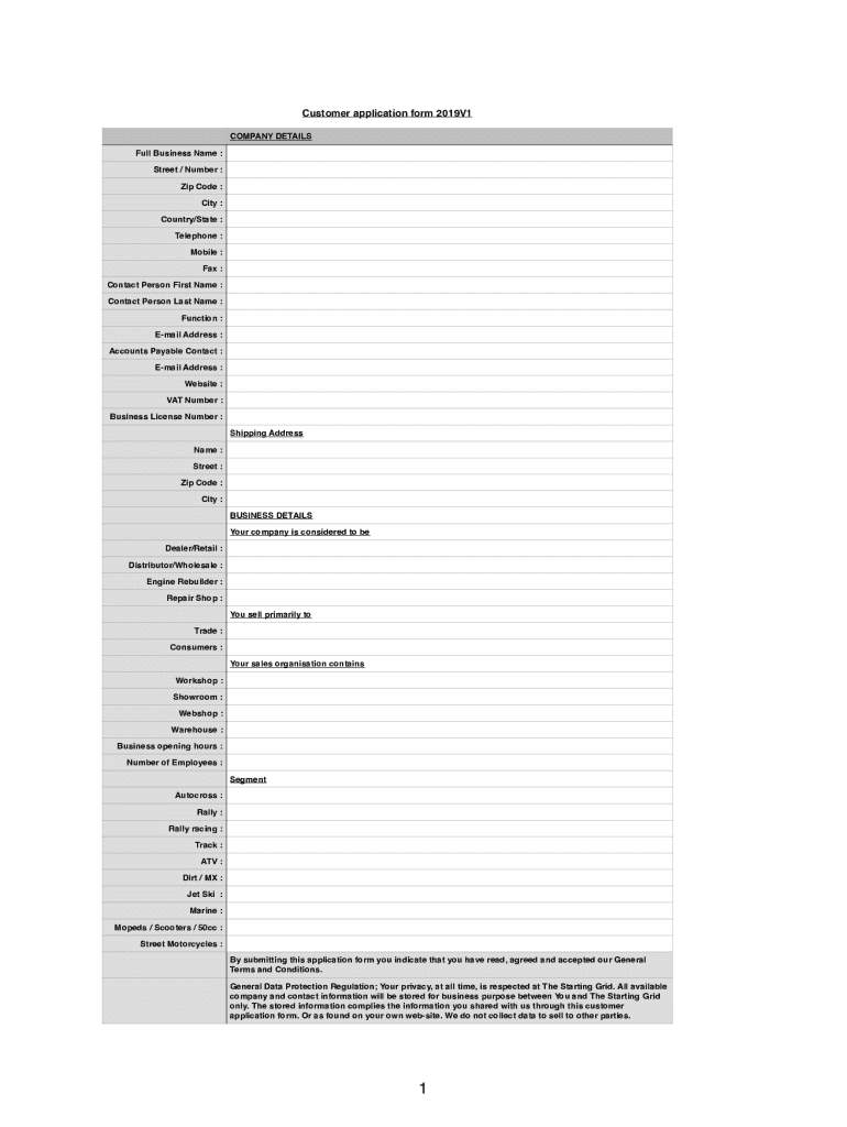 Fillable Online Customer application form 2019V1 - thestartinggrid.nl ...