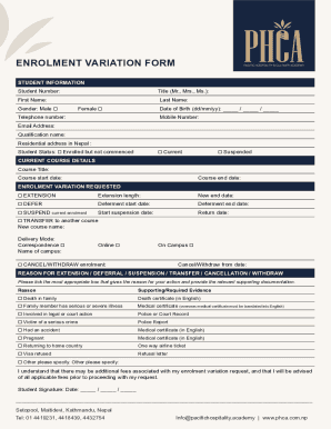 Fillable Online Domestic Enrolment Variation Form - Queensford College Fax Email Print - pdfFiller