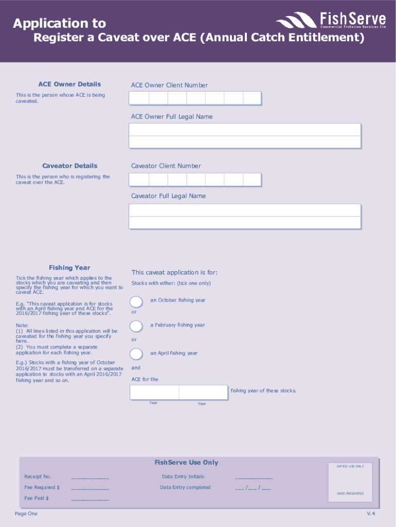 Fillable Online Application to Register a Caveat over ACE Fax Email ...