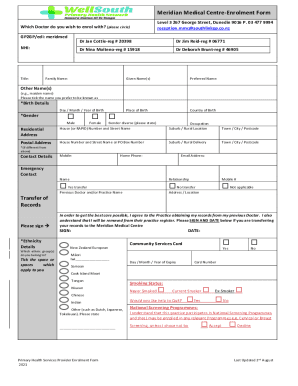 Fillable Online www.meridianmedical.co.nzdocsEnrolment-FormMeridian ...