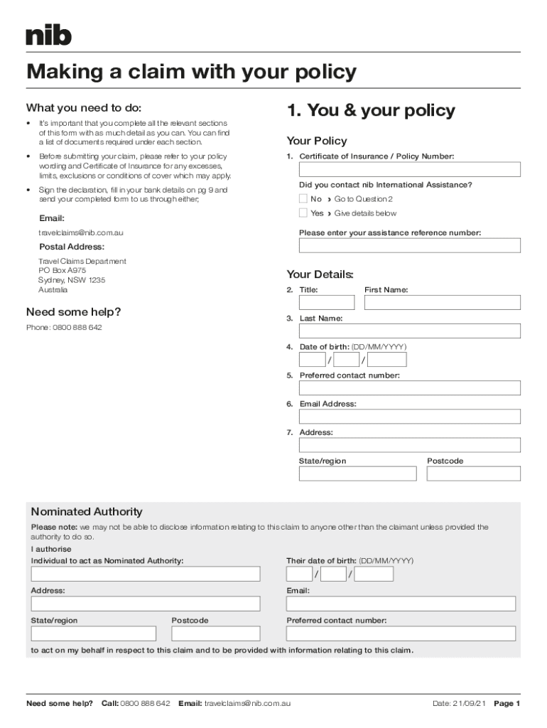 Fillable Online How to make a claim on your nib health insurance nib ...