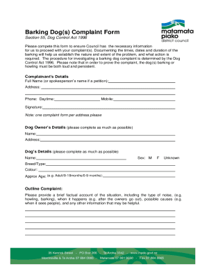 Fillable Online Barking Dog(s) Complaint Form Fax Email Print - pdfFiller