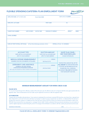 Fillable Online Flexible Spending / Cafeteria Plan Enrollment Form Fax ...