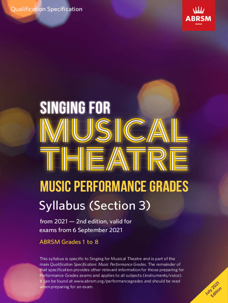 Fillable Online Singing for Musical Theatre Performance Grades Syllabus ...