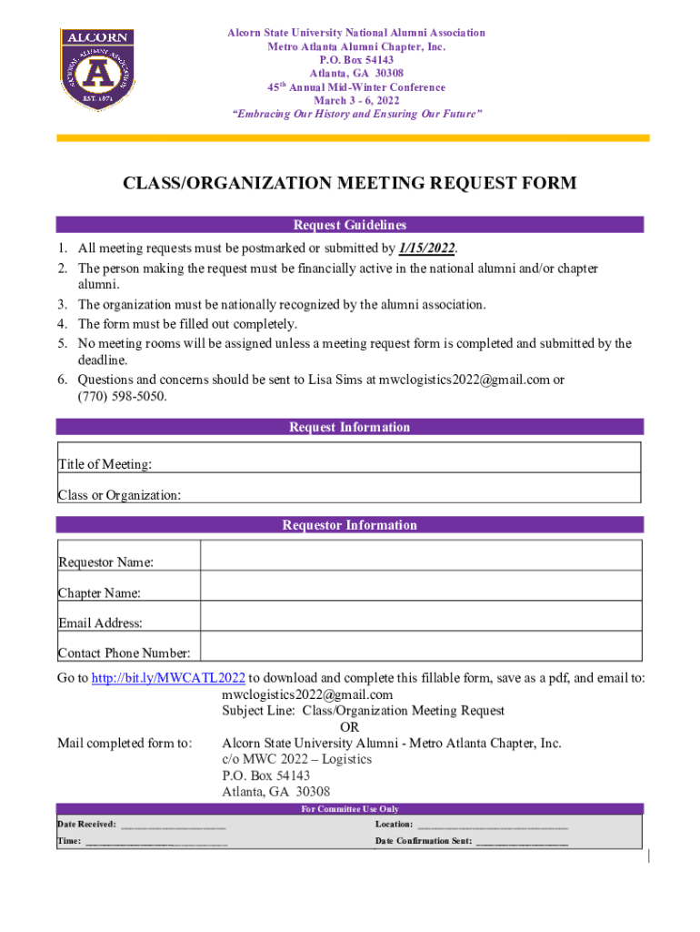 Fillable Online CLASS/ORGANIZATION MEETING REQUEST FORM Fax Email Print ...