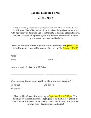 Fillable Online Room Liaison Form 2020 -2021 - All Saints Catholic ...