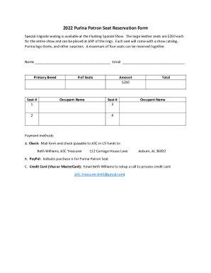 Fillable Online 2022 Purina Patron Seat Reservation Form Fax Email ...