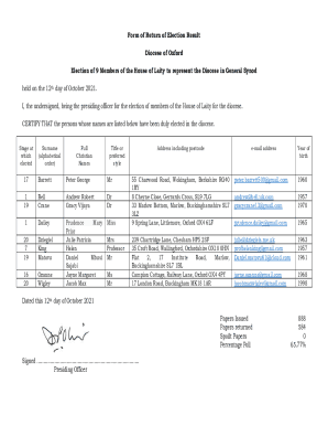 Fillable Online Form of Return of Election Result Diocese of Oxford ...