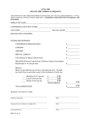 Fillable Online TRAVEL PRE-APPROVAL REQUEST FORM Fax Email Print ...