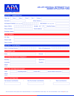 Fillable Online APA LIFE INDIVIDUAL RETIREMENT PLAN MEMBER APPLICATION ...