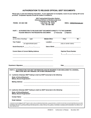 Fillable Online Form ARGED15 "Authorization to Release Official Ged ...