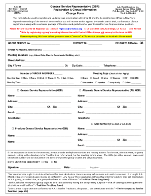 Fillable Online Alcoholics Anonymous : General Service Representative (G.S.R.) Fax Email Print ...