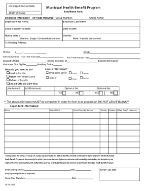 Fillable Online Effective Date: Municipal Health Benefit Program ...