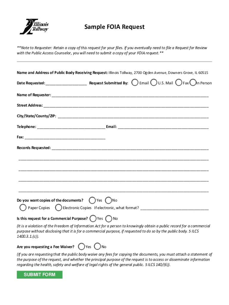 Fillable Online SAMPLE FOIA REQUEST FORM - Milan, Illinois Fax Email ...