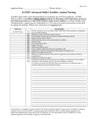 Fillable Online Form 4l Advanced Skills Animal Nursing Checklist ...