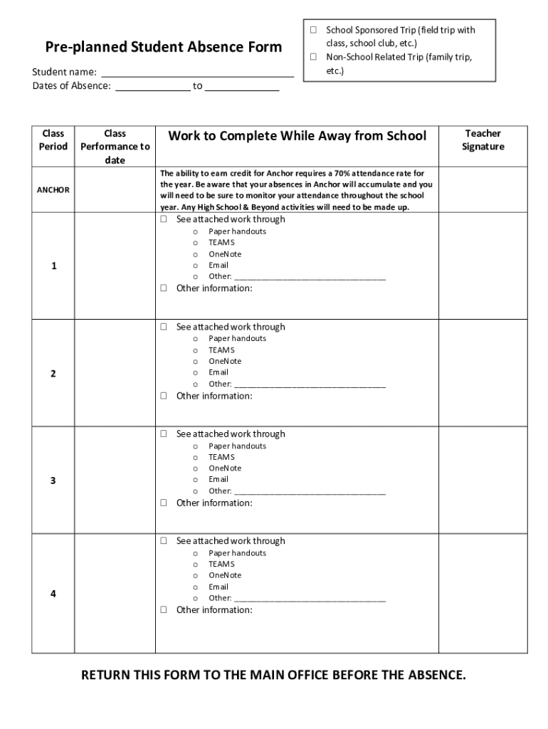 Fillable Online sehome bellinghamschools Pre-planned Student Absence ...