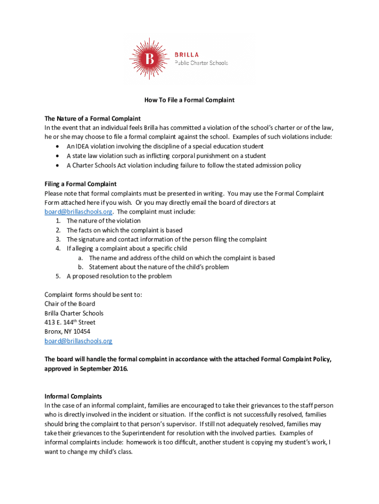 Fillable Online How To File a Formal Complaint The Nature of a Formal ...