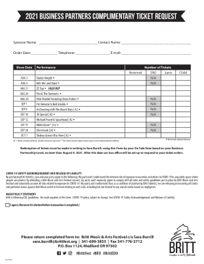Fillable Online 2021 BUSINESS PARTNERS COMPLIMENTARY TICKET REQUEST Fax ...