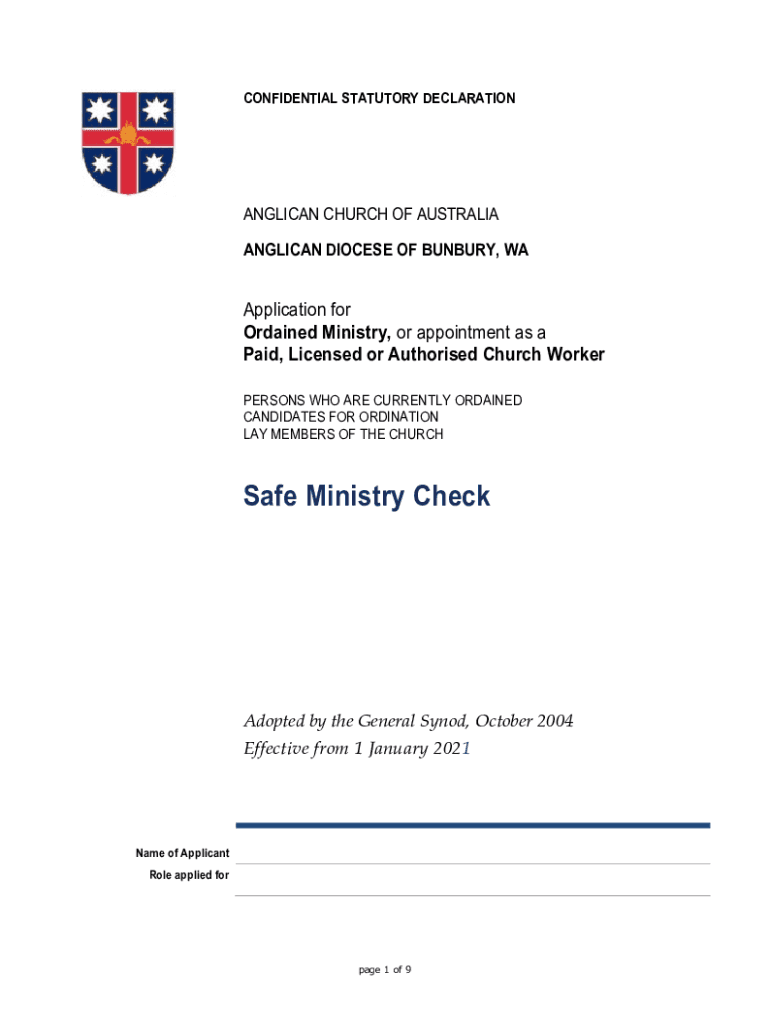 Fillable Online FORM 1 SAFE MINISTRY CHECK APPLICATION Fax Email Print ...