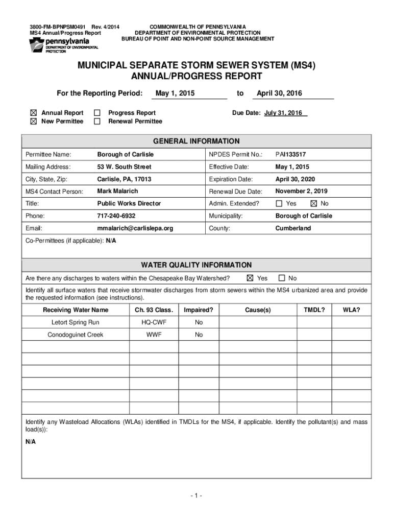 Fillable Online Fillable Online ms4 compliance inspection report - DEP ...