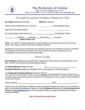 Fillable Online 2022 Church Per Capita Pledge Form Fax Email Print ...