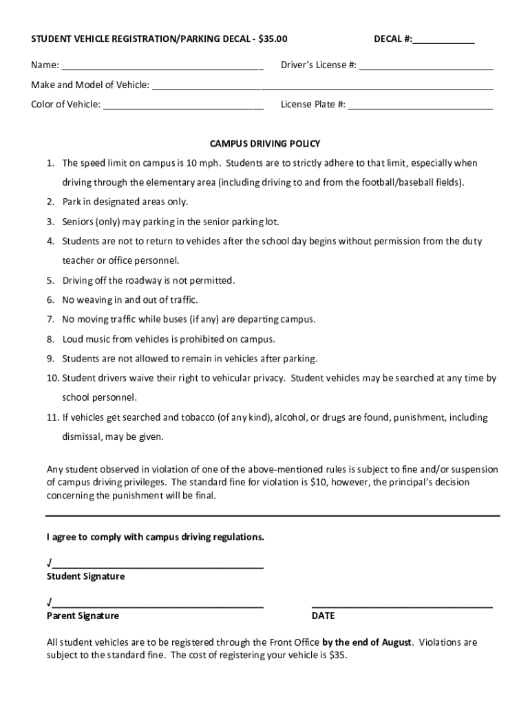 Fillable Online STUDENT VEHICLE REGISTRATION/PARKING ...