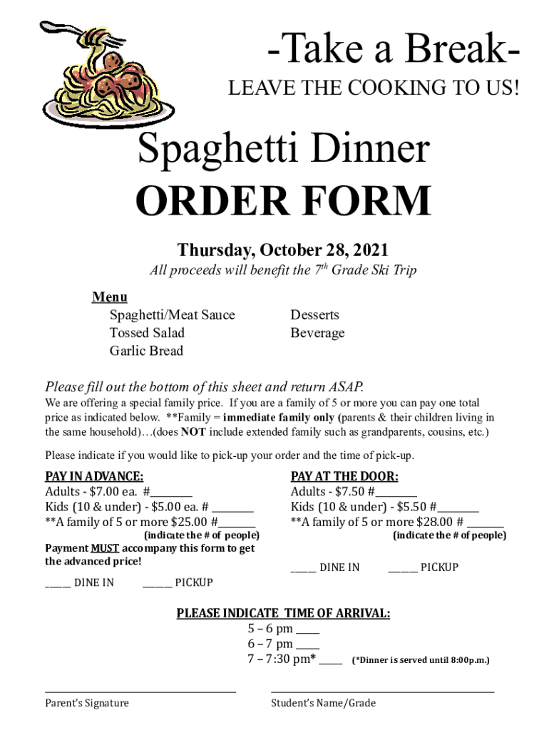 Fillable Online Spaghetti Dinner order form Fax Email Print - pdfFiller