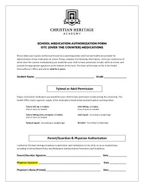 Fillable Online School Medication Authorization Form Over the Counter ...