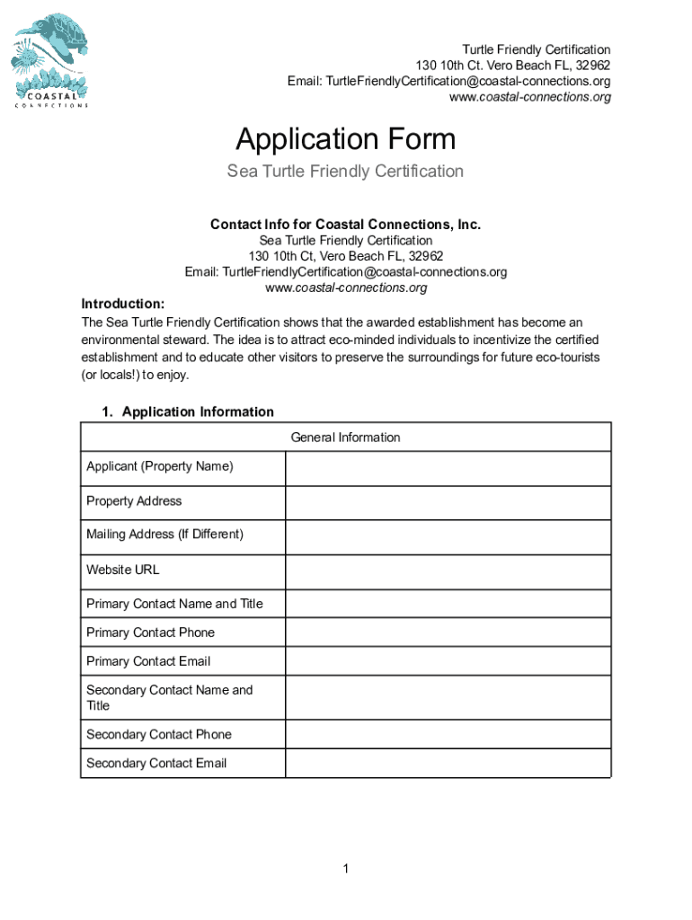 Fillable Online 2022 Turtle Friendly Certification Application Form Fax ...