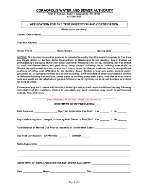Fillable Online Application and Inspection Form for Dye Testing Fax ...