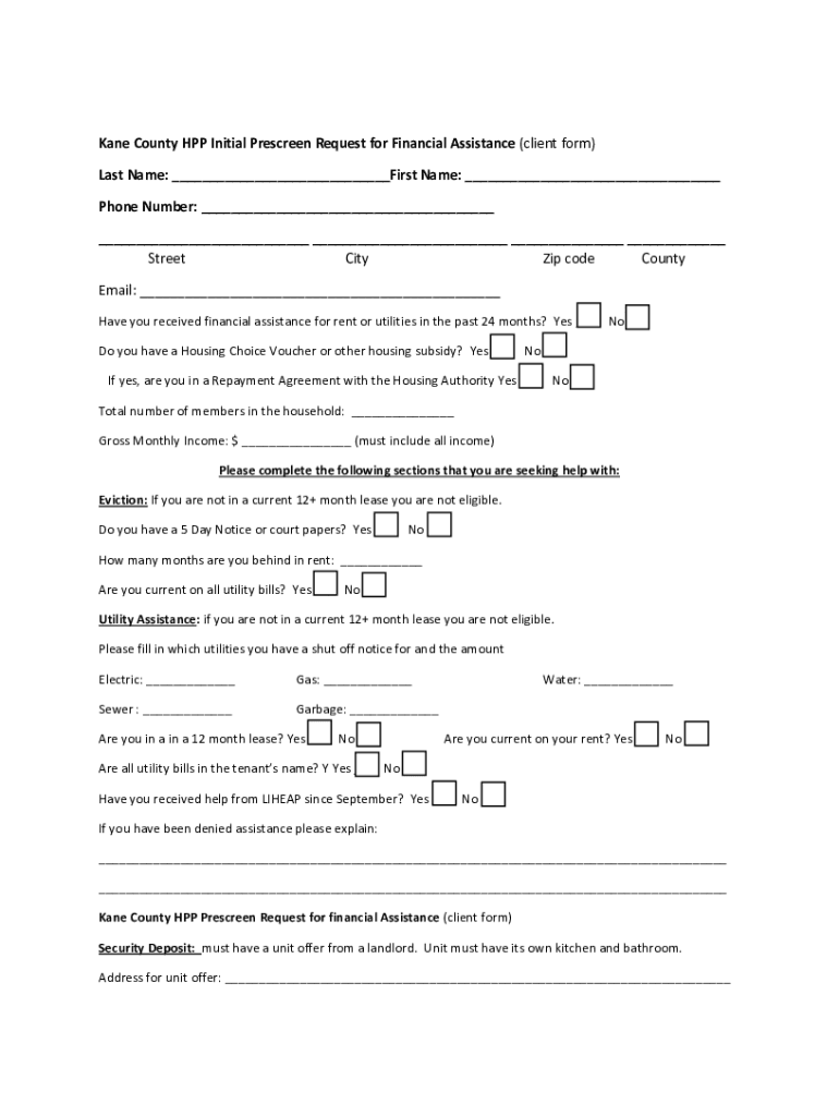 Fillable Online Kane County Homeless Prevention Plan Intake Packet ...