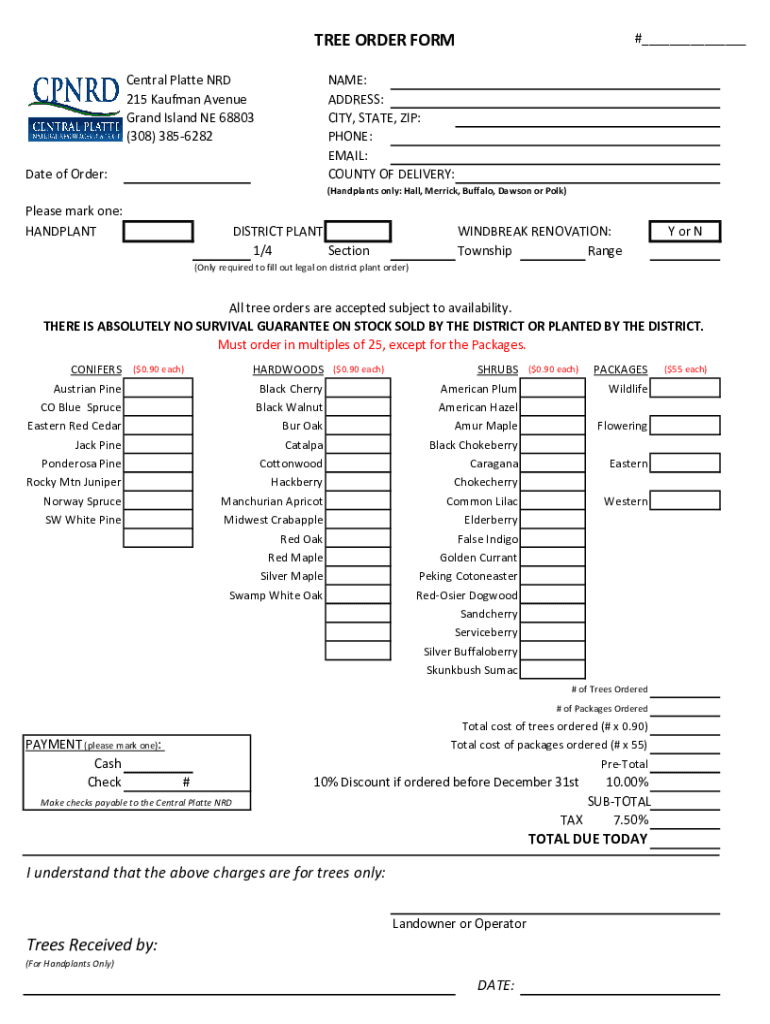 Fillable Online Fillable Online cpnrd TREE ORDER FORM Trees Received by ...