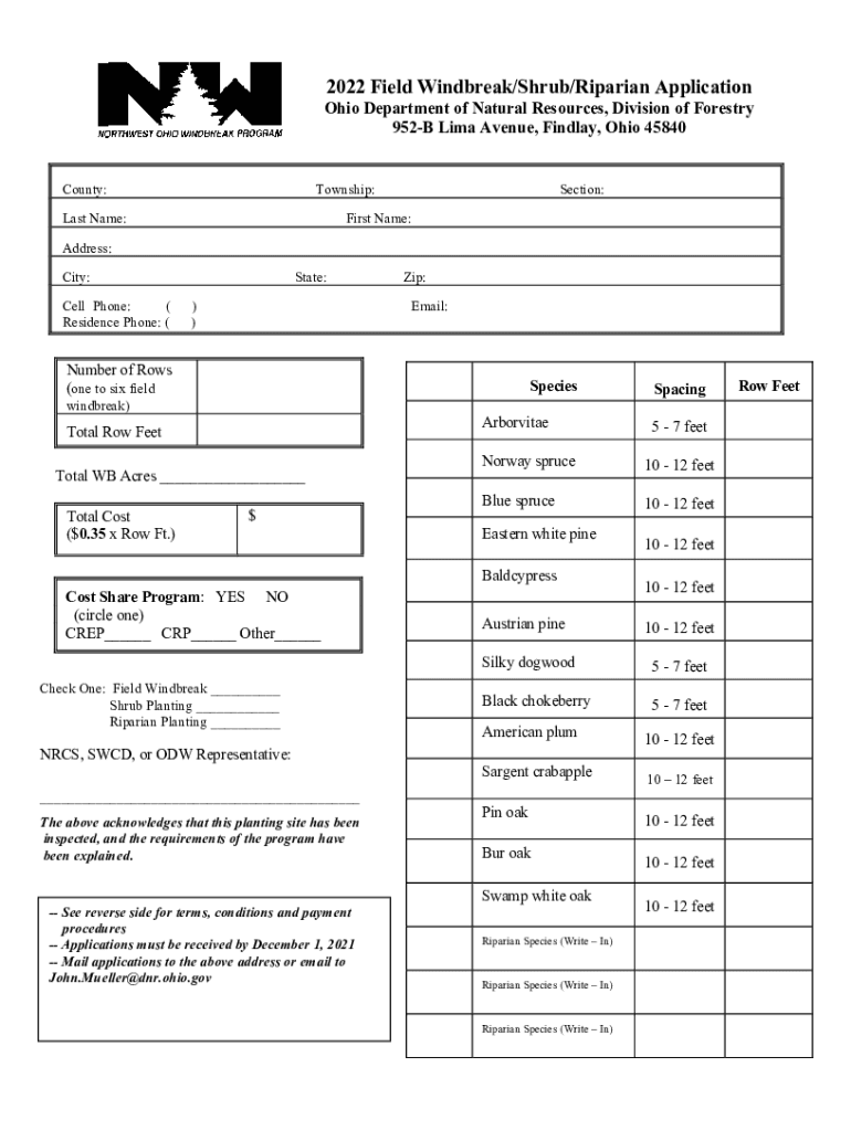 Fillable Online 2019 Field Windbreak/Shrub/Riparian Application Ohio ... Fax Email Print - pdfFiller