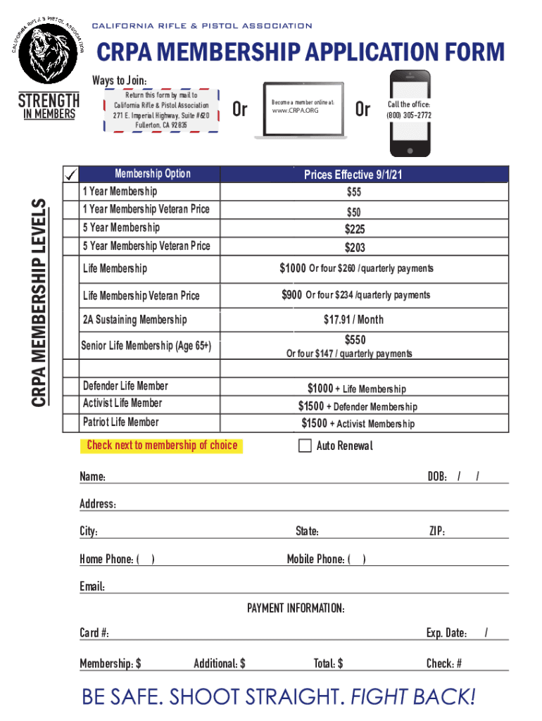 Fillable Online CRPA MEMBERSHIP APPLICATION FORM Fax Email Print ...