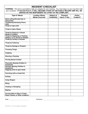 Fillable Online Understanding The DV Incident Checklist Fax Email Print ...
