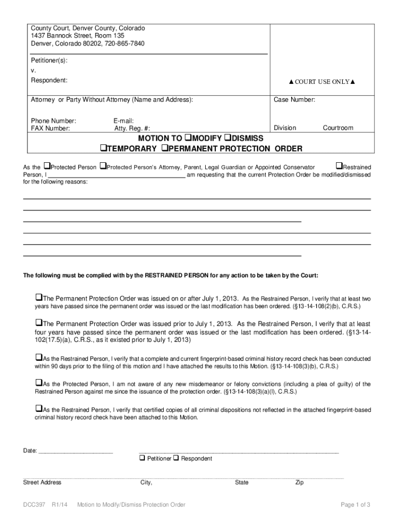 Fillable Online INSTRUCTIONS FOR RESTRAINED PERSON Motion to Modify ... Fax Email Print - pdfFiller