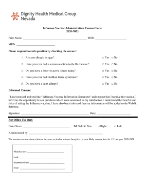 Fillable Online Influenza Vaccine Administration Consent Form 2020-2021 ...