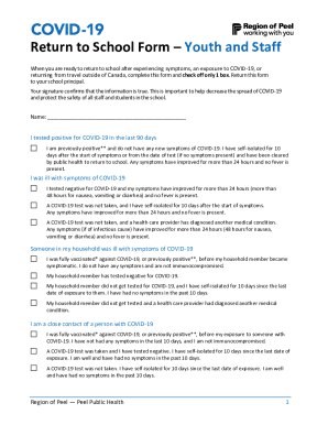 Fillable Online Return to School Form Youth and Staff Fax Email Print ...