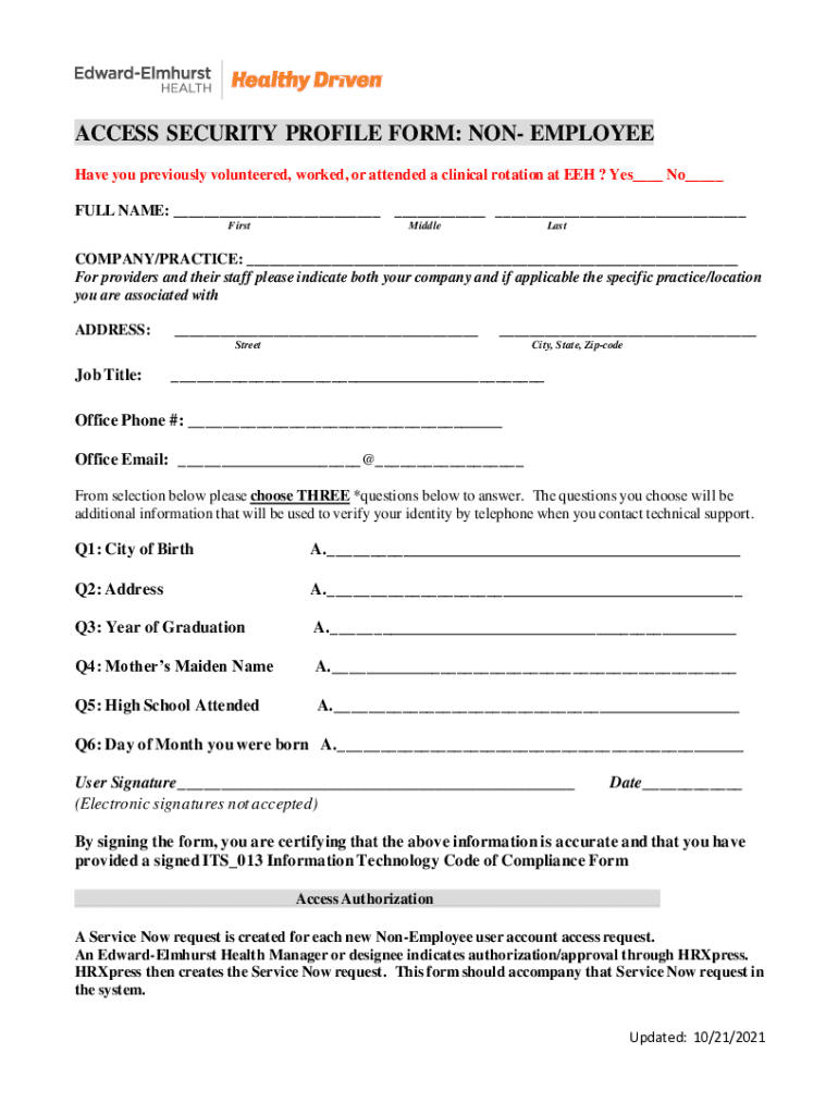 Fillable Online ACCESS SECURITY PROFILE FORM: NON- EMPLOYEE Fax Email ...